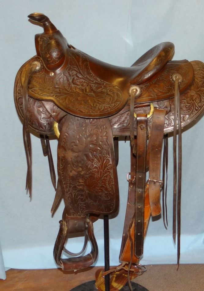 Hamley Gold Seal silver trimmed 15" saddle, full flower tooled, nice ...
