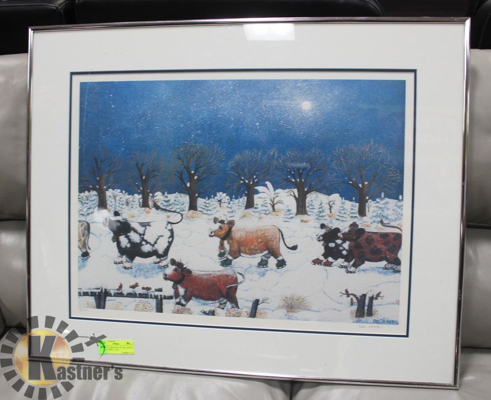 WINTER COW SCENE BY DE CASTRO, LTD ED PRINT 14/123