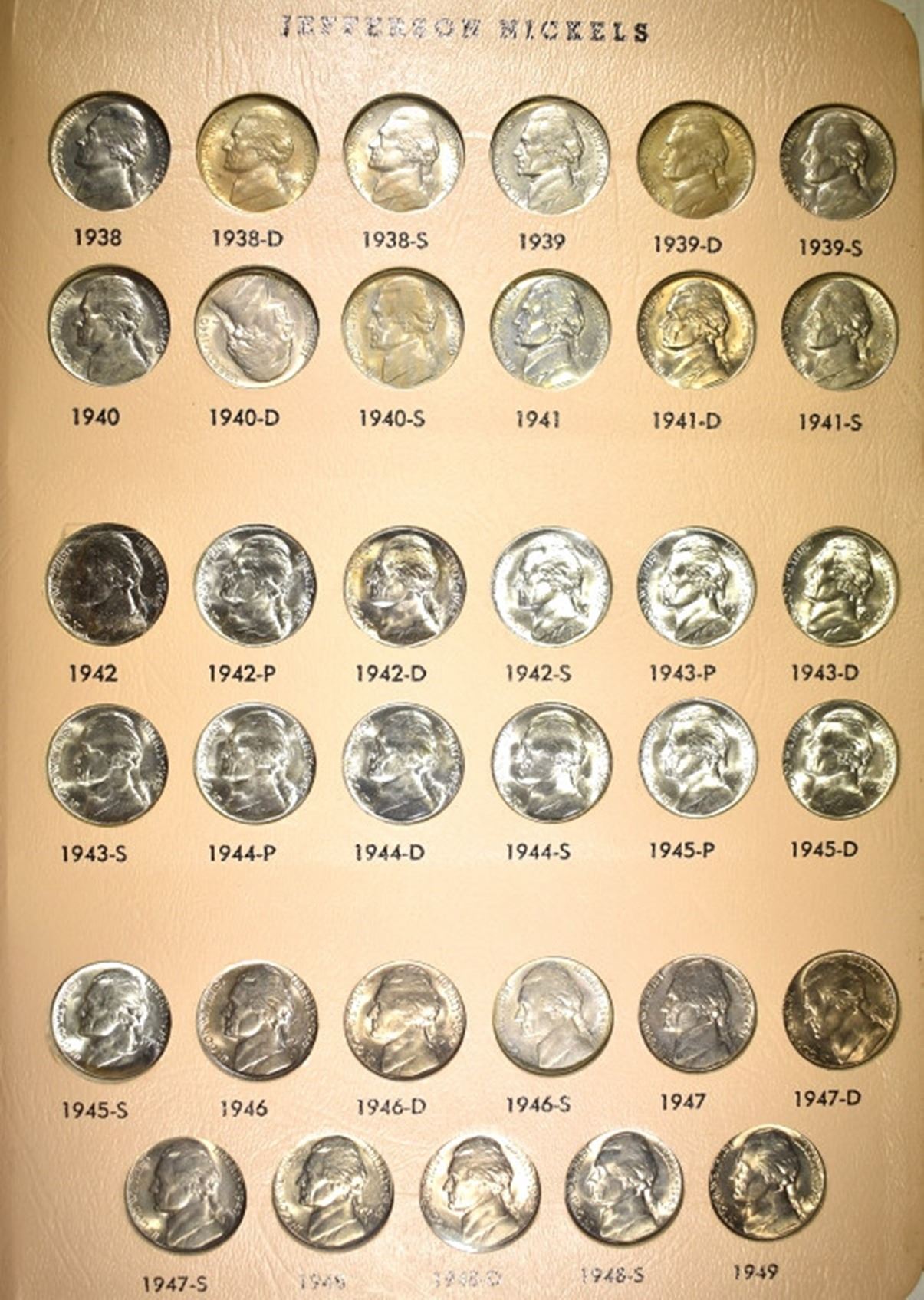 JEFFERSON NICKEL SET 1938-89 INCLUDING PROOF
