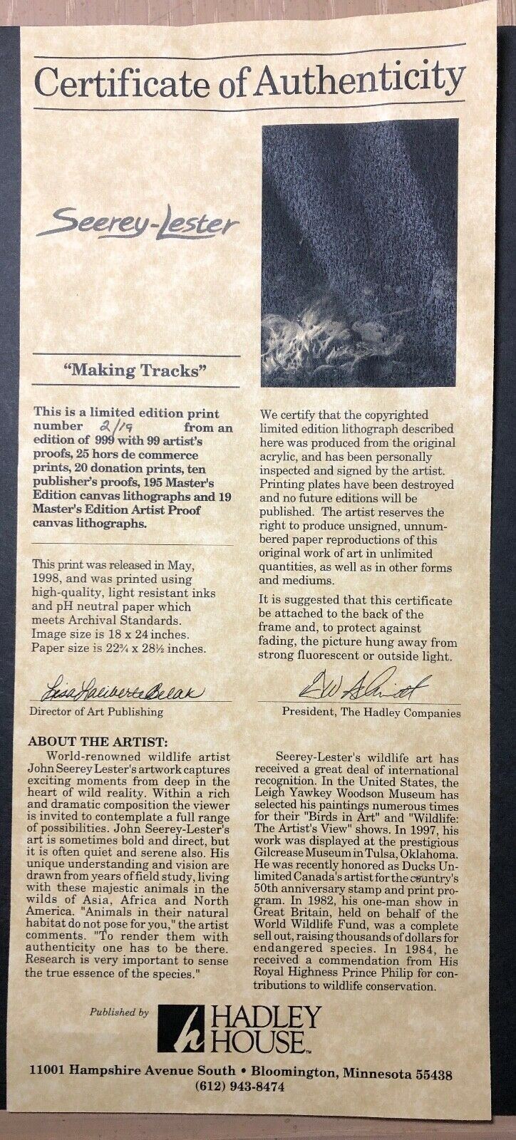 John Seerey-Lester Rare Master’s Edition Artist Proof “Making Tracks ...