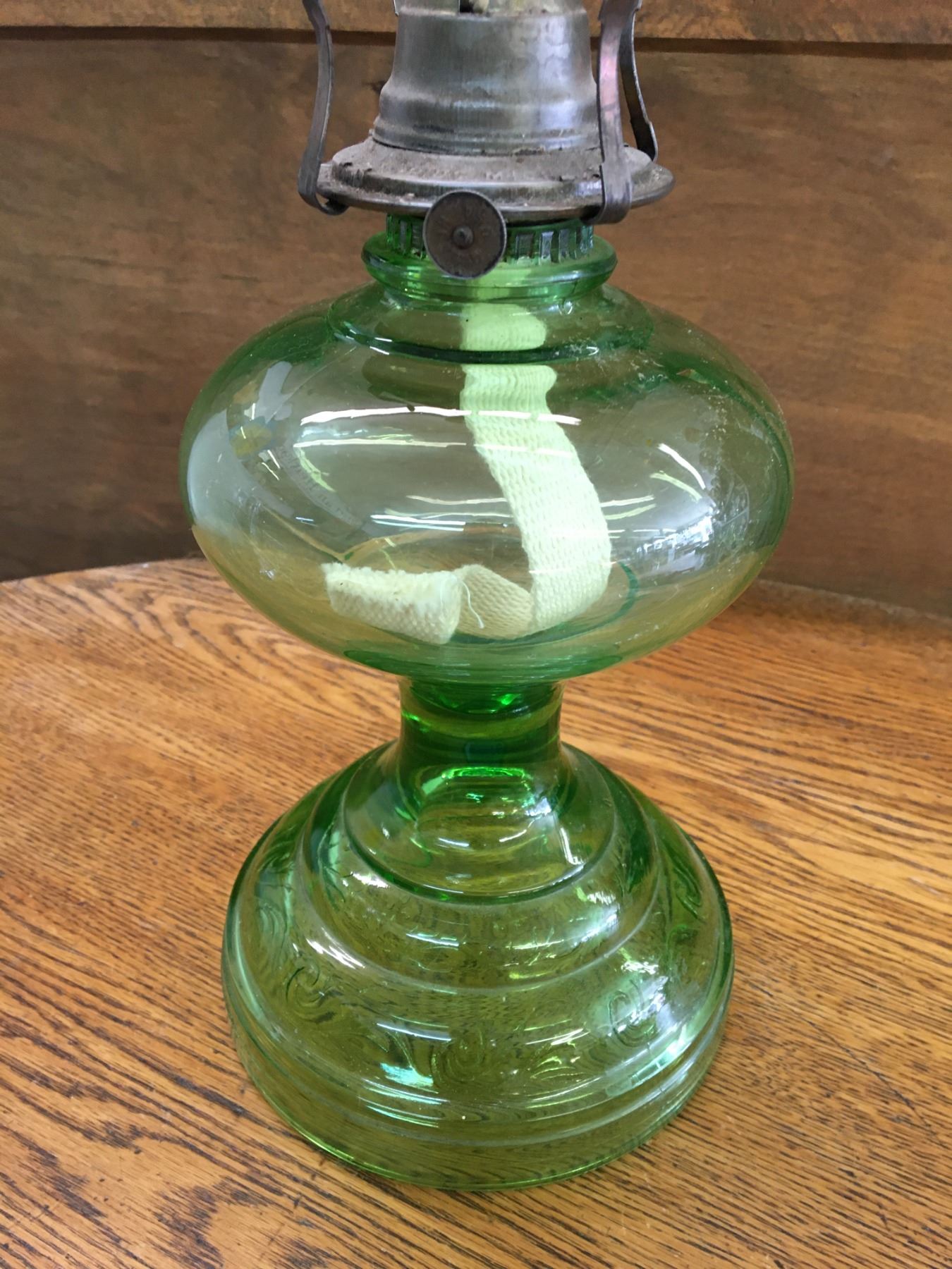 Green Glass Antique Coal Oil Lamp