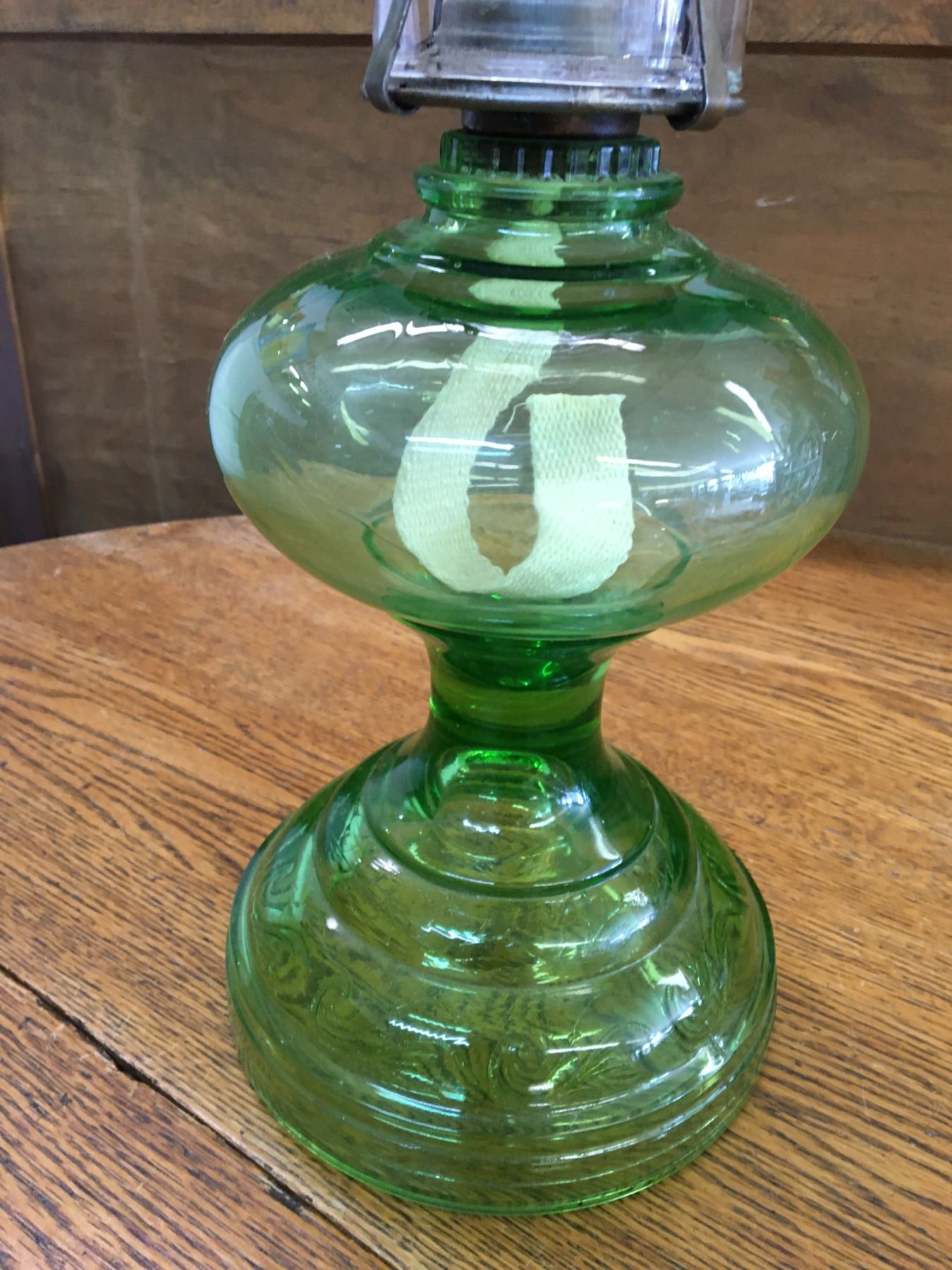 Green Glass Antique Coal Oil Lamp