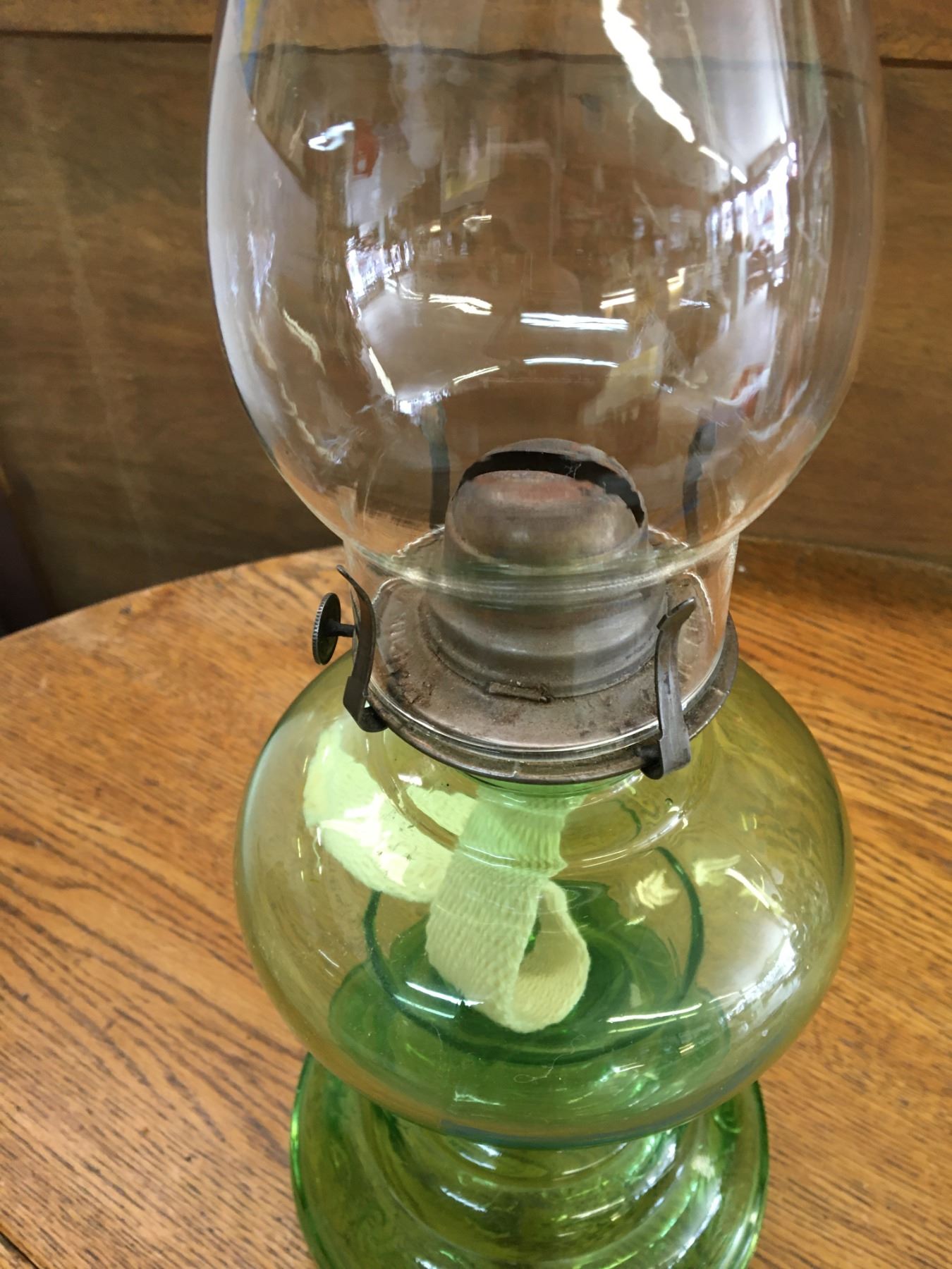 Green Glass Antique Coal Oil Lamp
