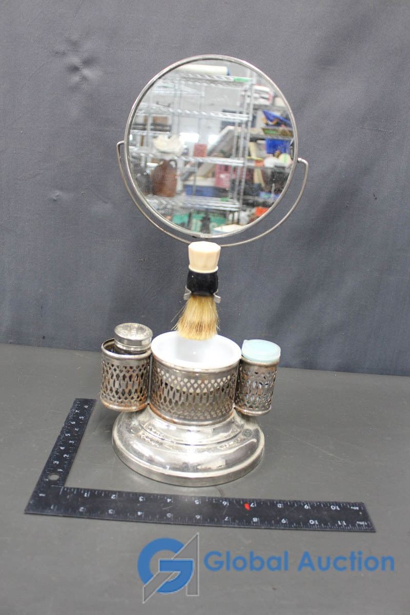 Vintage Silver Men's Shaving Station and Eye Glass Cleaner
