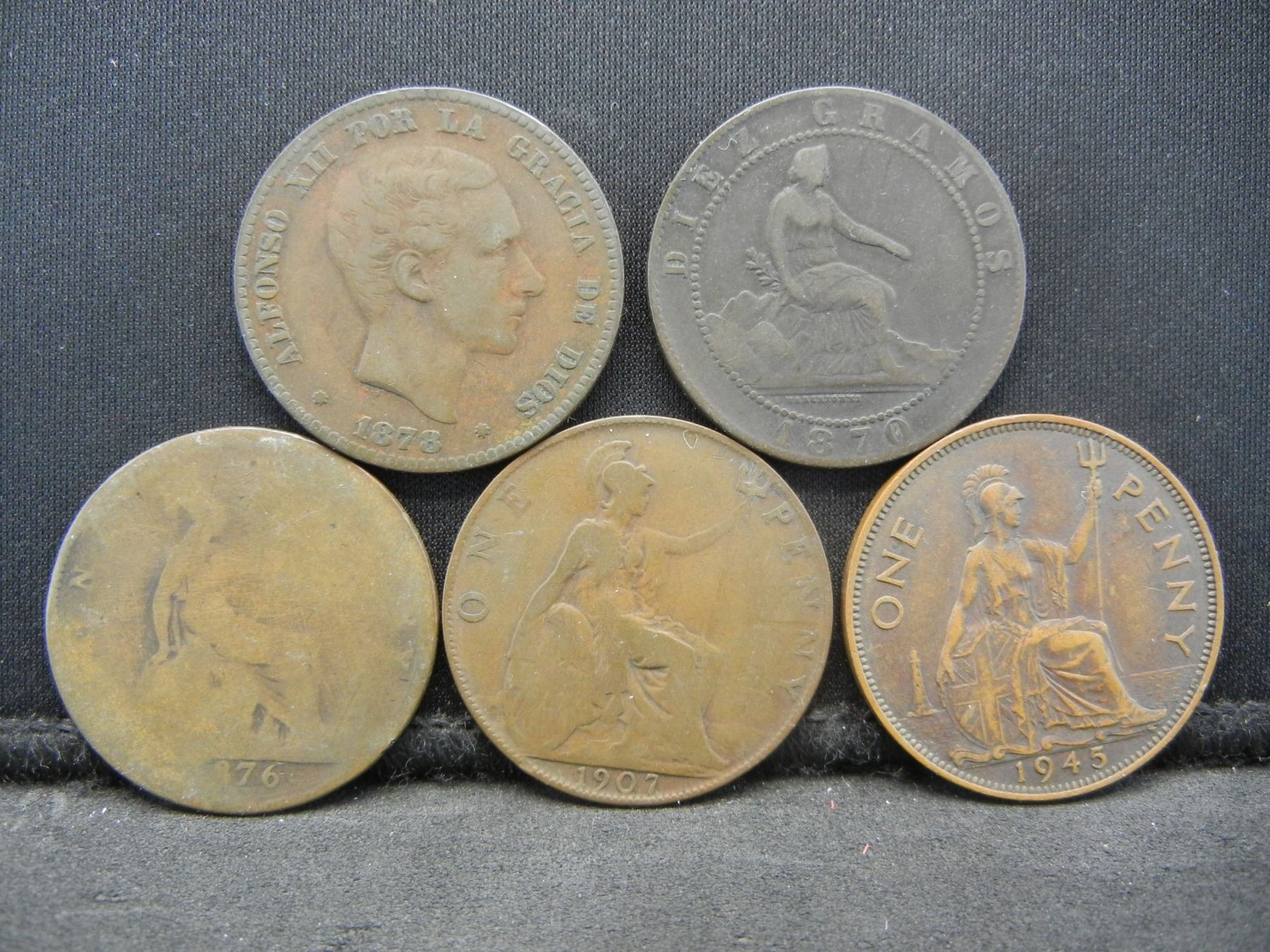 (5) Old Large Foreign Copper Coins (3) From the 1800's