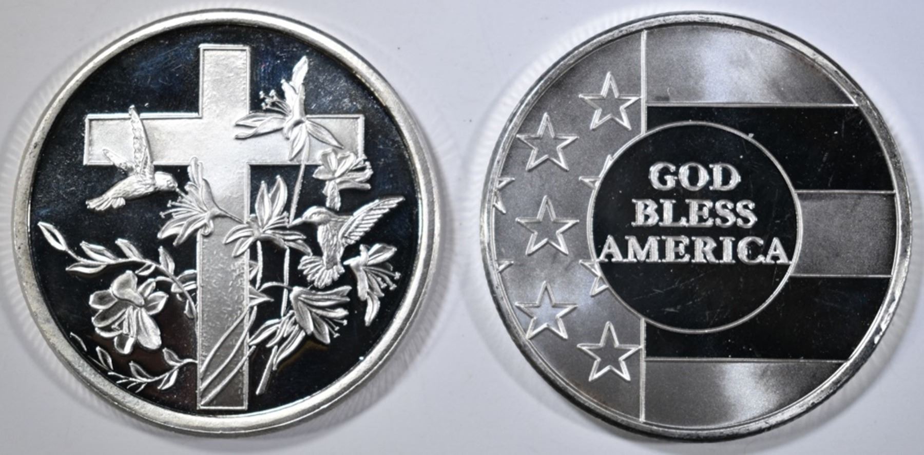 GOD BLESS AMERICA & CROSS 1oz .999 SILVER ROUNDS