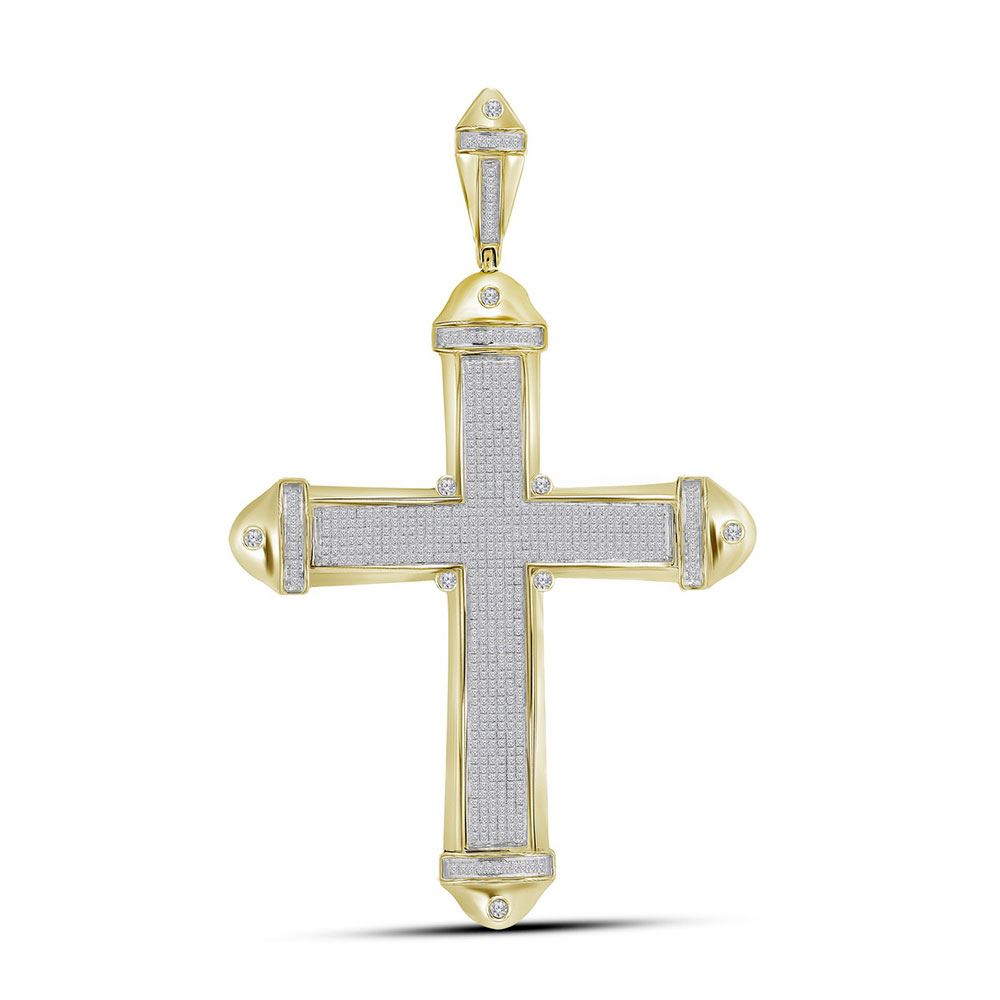 1.56 CTW Pave-set Diamond Cross Crucifix Charm Pendant 10kt Yellow Gold