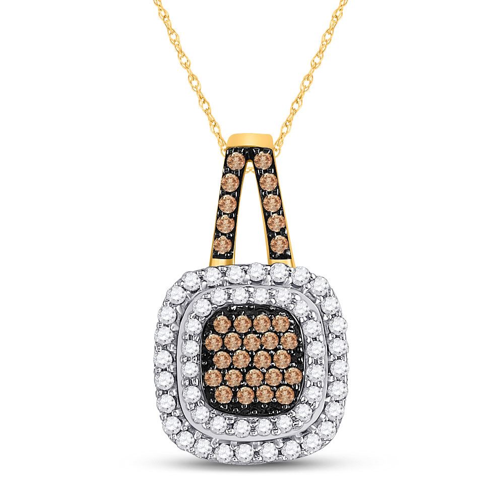 0.50 CTW Brown Diamond Square Frame Pendant 10kt Yellow Gold