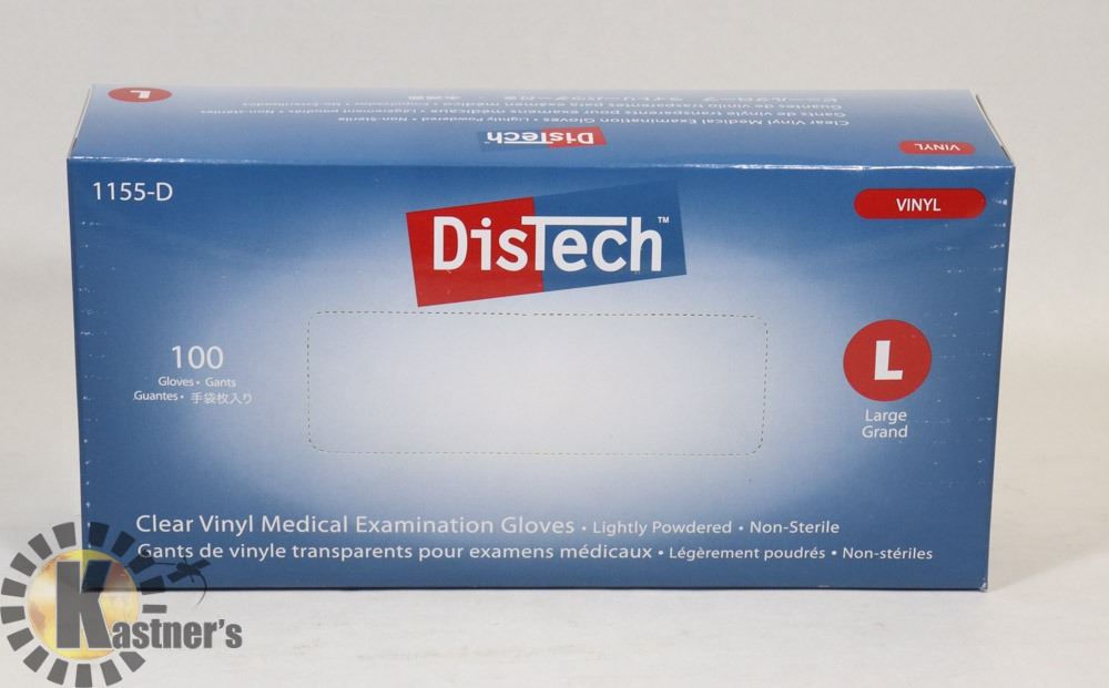 BOX OF DISTECH VINYL MEDICAL EXAMINATION GLOVES