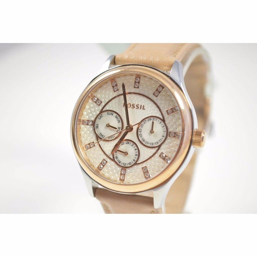 NEW FOSSIL ROSE GOLD TAN LEATHER CHRONO WATCH