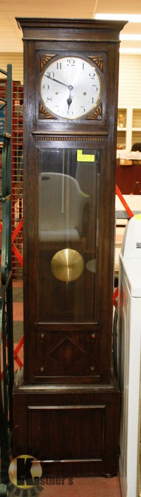 VINTAGE GERMAN KEY WOUND GRANDFATHER CLOCK 73"H