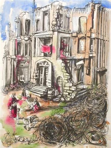 YOSSI STERN Watercolr Judaica Jerusalem