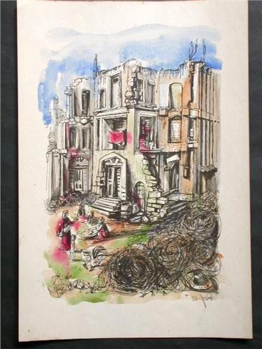 YOSSI STERN Watercolr Judaica Jerusalem