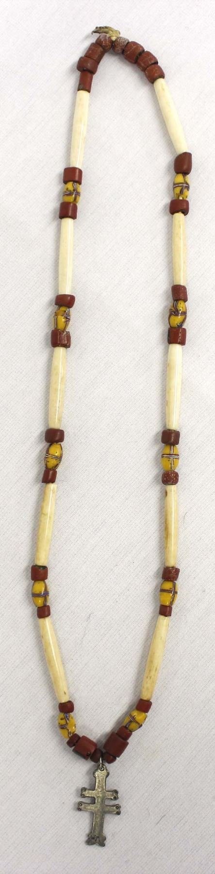 Fur Trade Era Silver Cross & Trade Bead Necklace