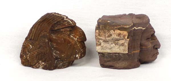 Carved Stone Native American Chief Head Statues