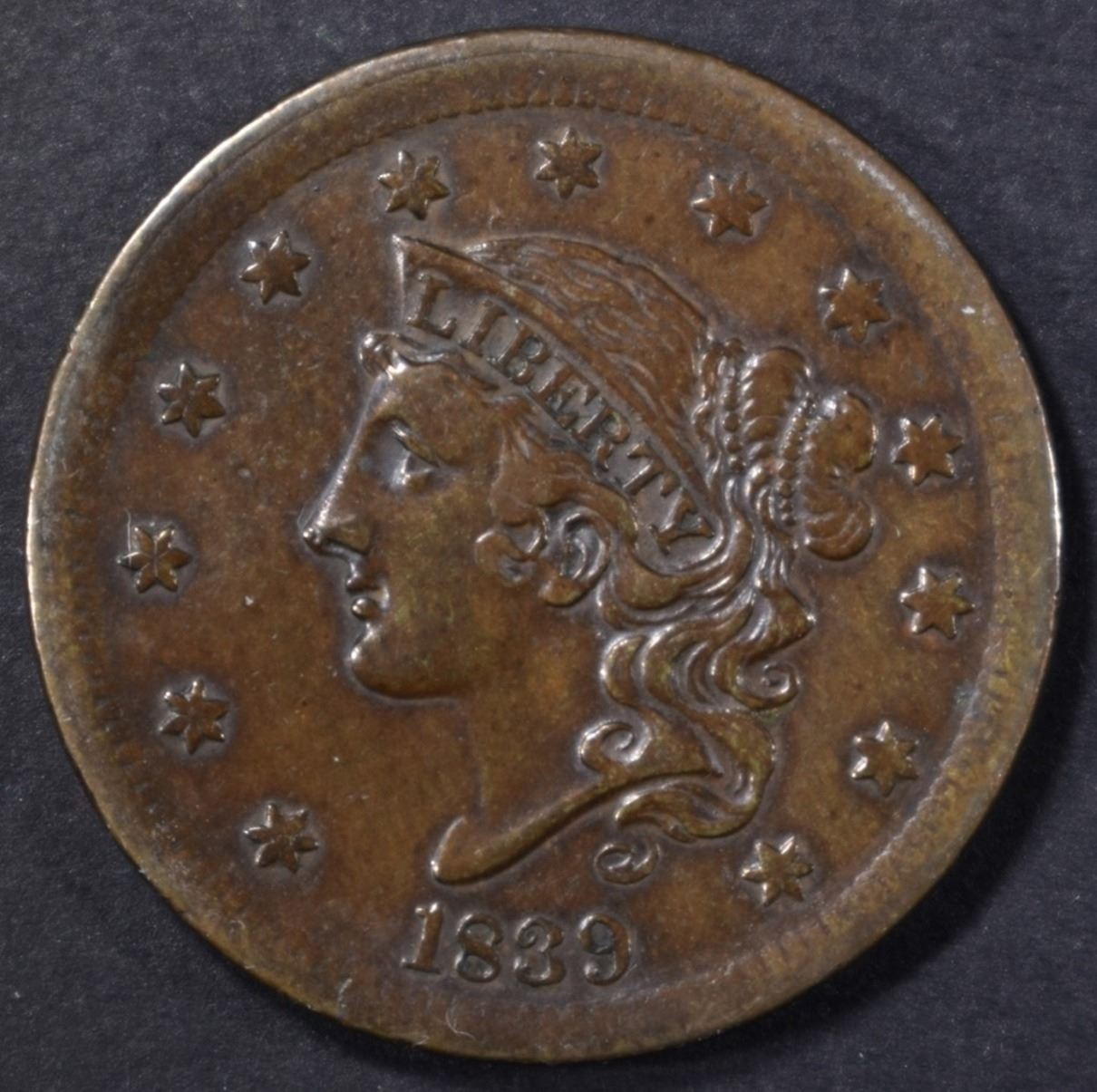1839 LARGE CENT SILLY HEAD AU