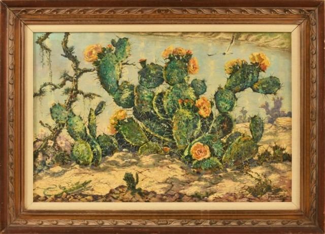 Simon Michael "Cactus And Water" Oil Painting