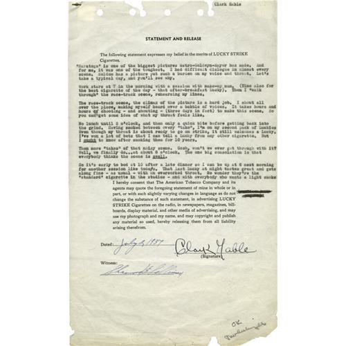 Clark Gable Document Signed "Clark Gable." Clark Gable Document Signed