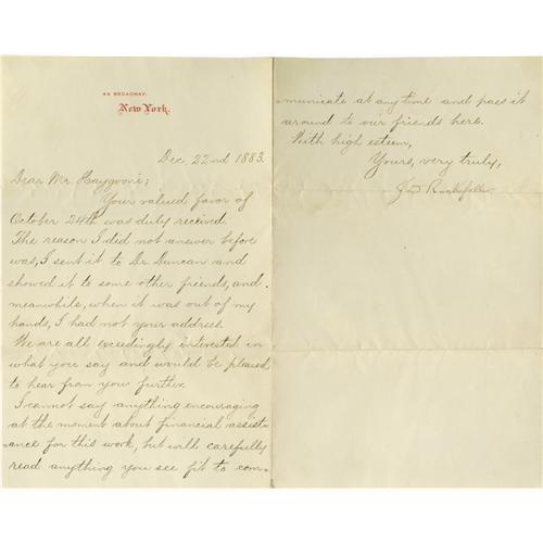 John D. Rockefeller 1883 Letter Signed John D. Rockefeller Letter Signed