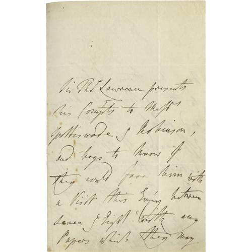 Sir Thomas Lawerance Autograph Letter 1827 Sir Thomas Lawrence, Major ...