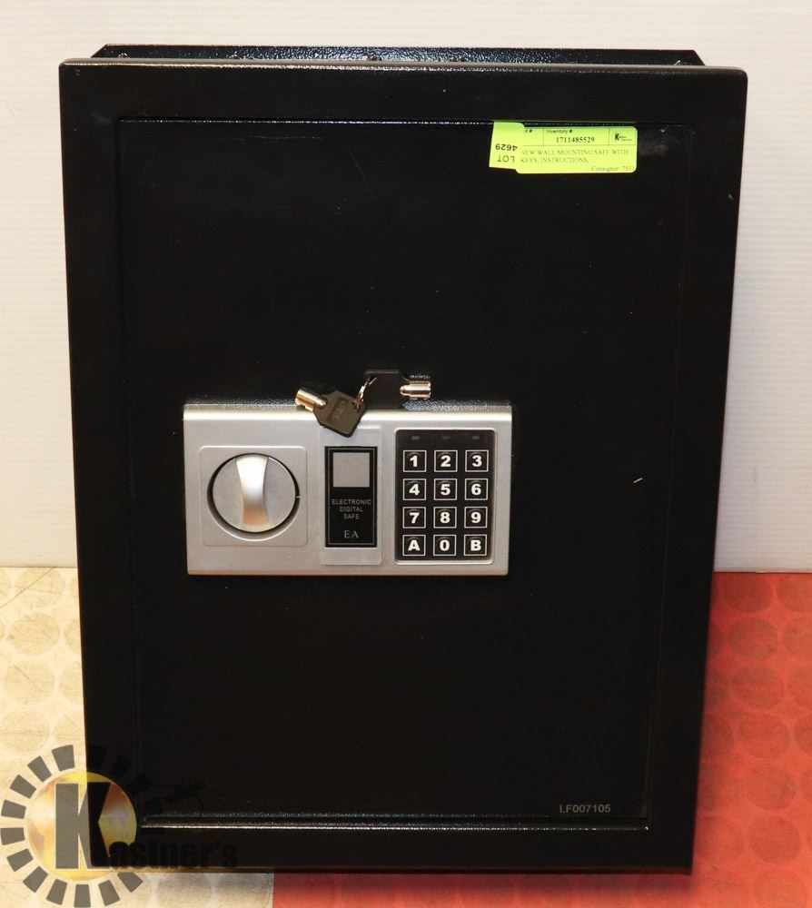 NEW WALL MOUNTING SAFE WITH KEYS, INSTRUCTIONS,