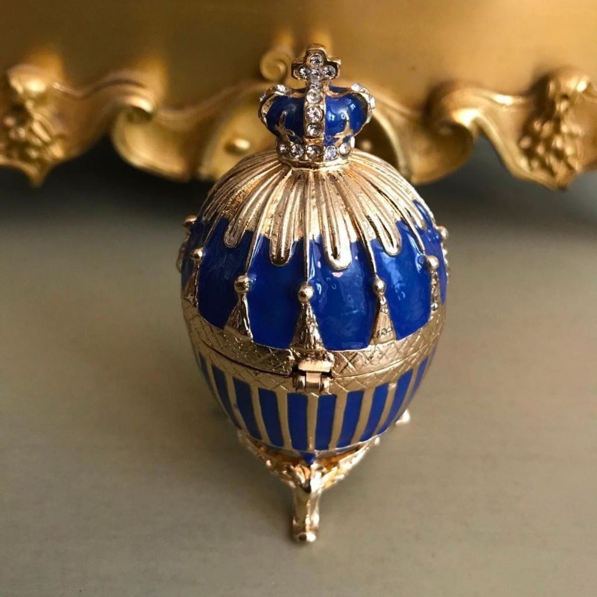 Russian Faberge Inspired Jeweled Trinket Box Egg
