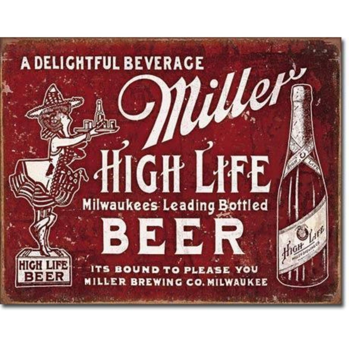 Vintage-style Miller High Life Metal Pub Bar Sign