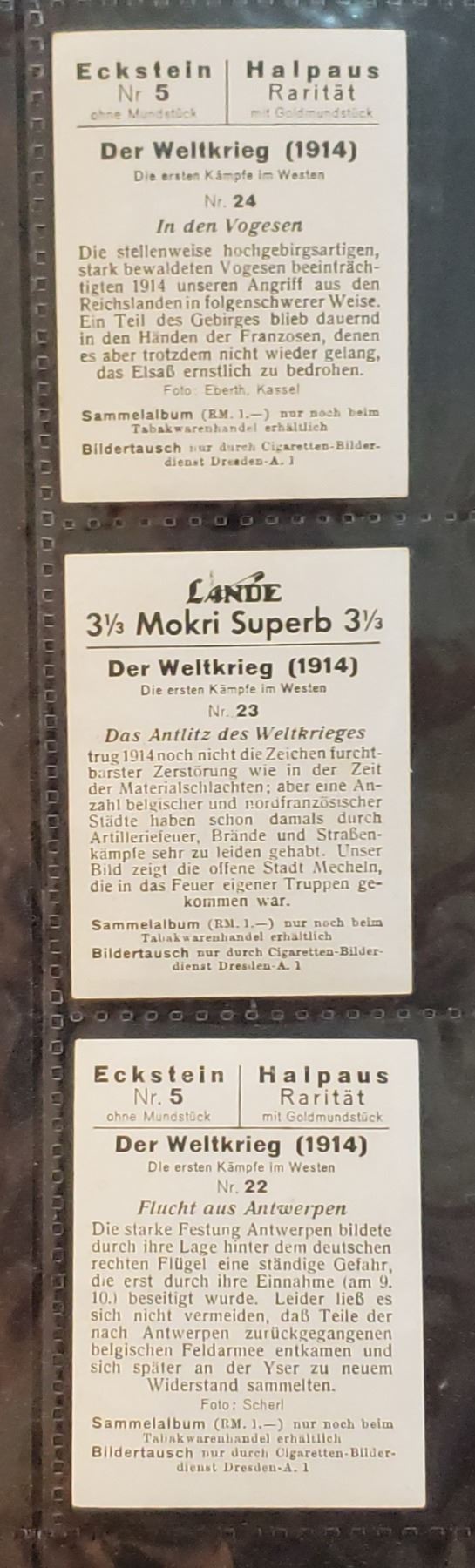 Lot of 7 German WW1 Cigarette Cards 1914-1918