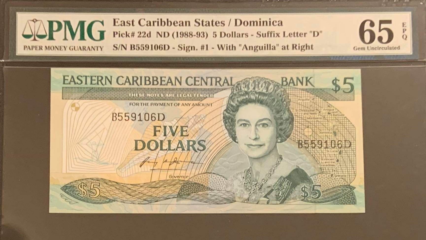 East Caribbean States/Dominica 1988-93 5 Dollars Gem Uncirculated 65 EPQ