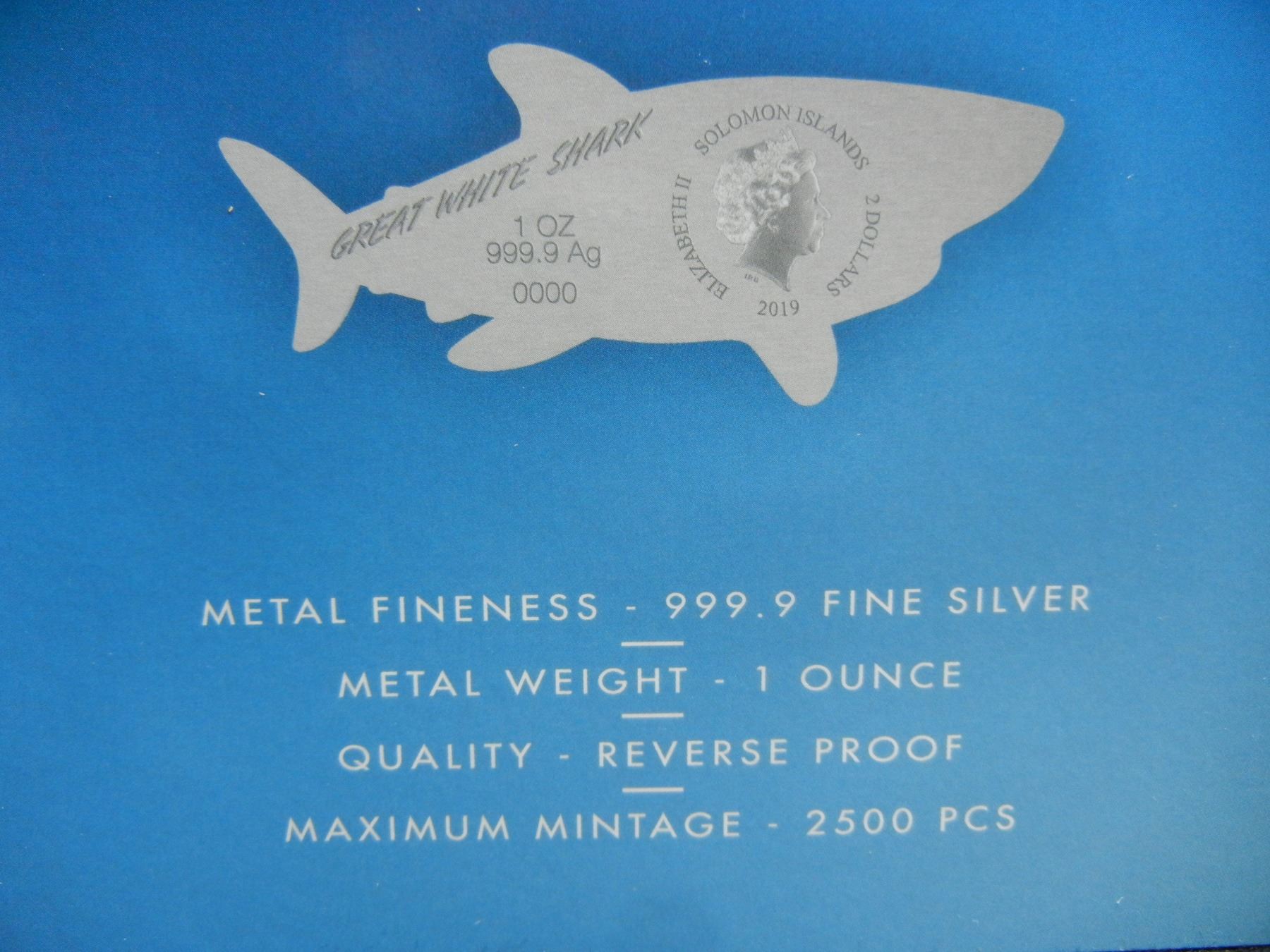 1 oz .999 Silver Shark Shaped Coin Pamp In Very Neat PKG