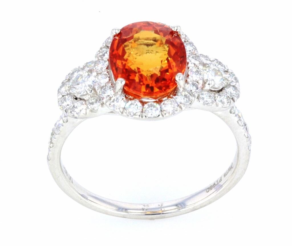 RARE Mandarin Sapphire & Diamond Platinum Ring