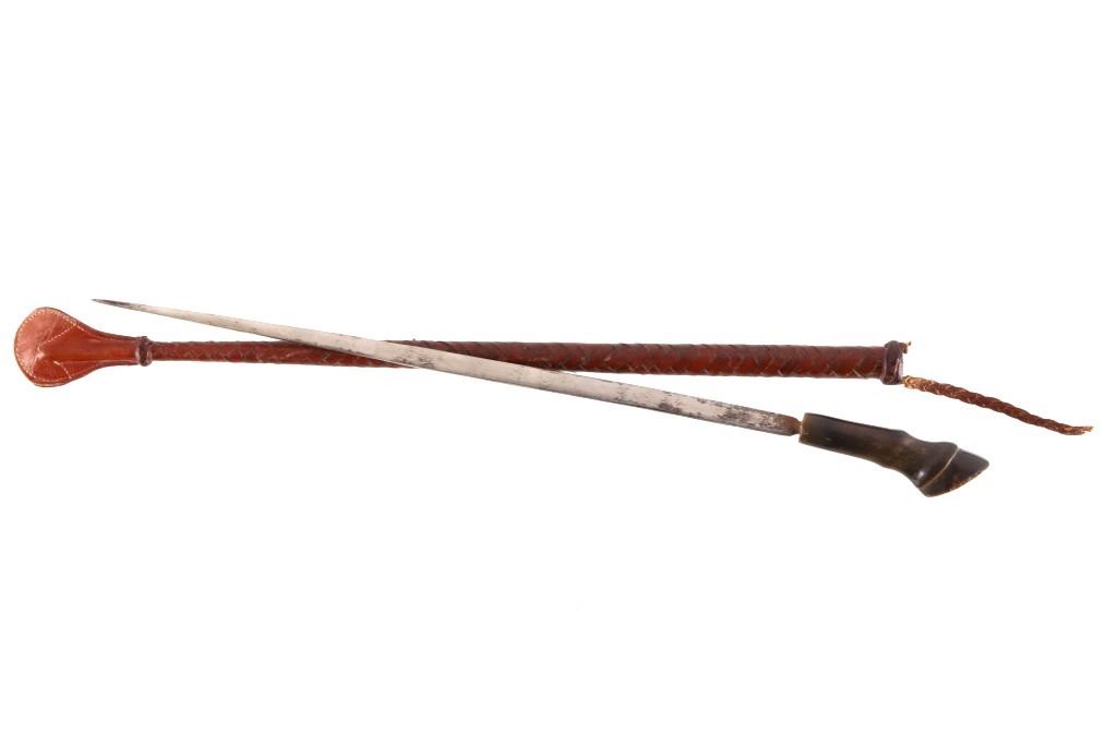 Hand Braided Leather & Horn Riding Crop w/ Dagger