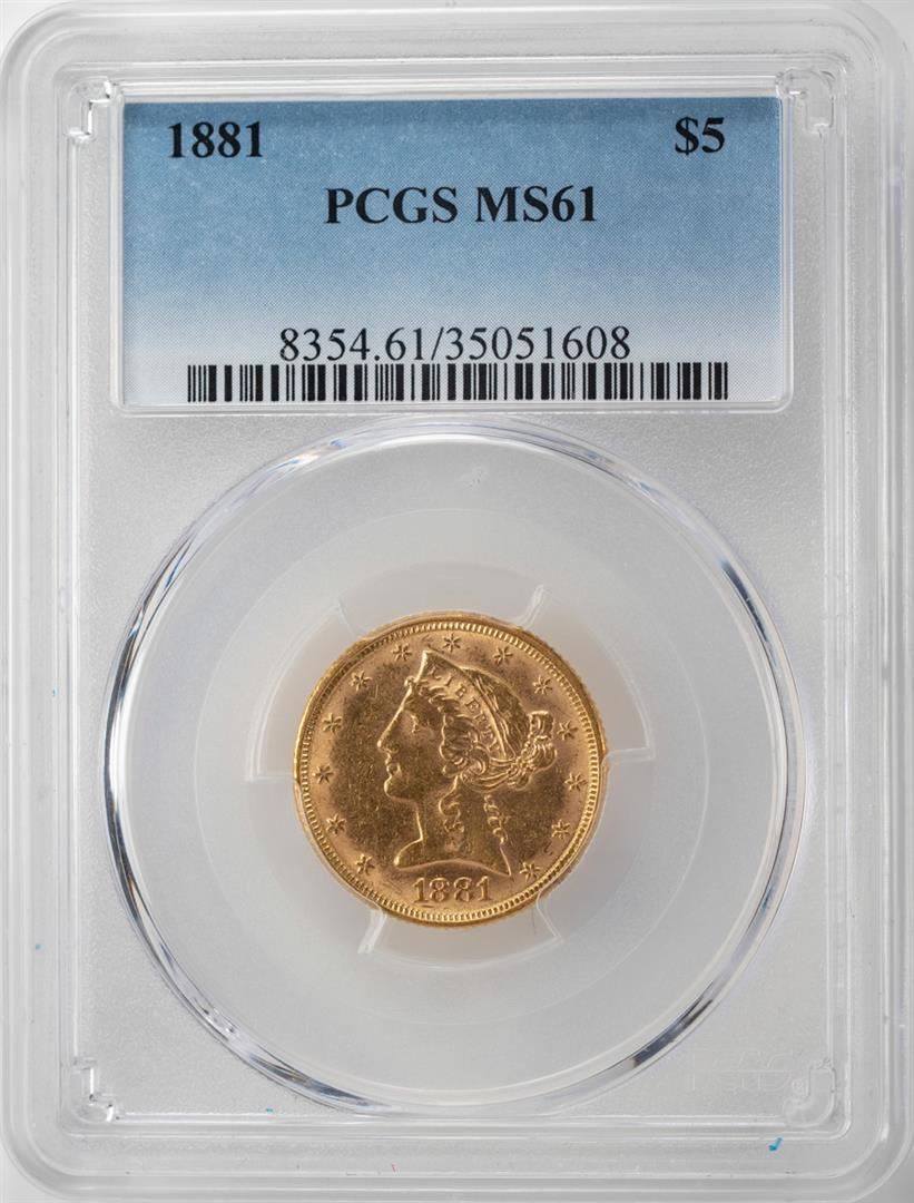 1881 $5 Liberty Head Half Eagle Gold Coin PCGS MS61 - BK Auctions