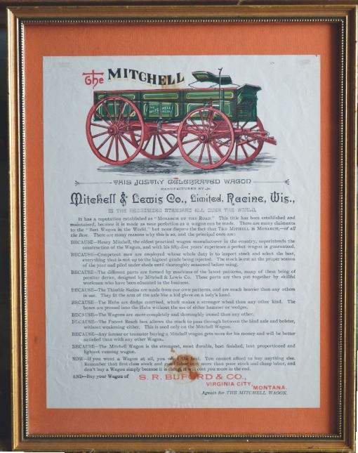 4 framed pieces- Mitchell Wagon ad, old saloon photo, old cowboy print ...