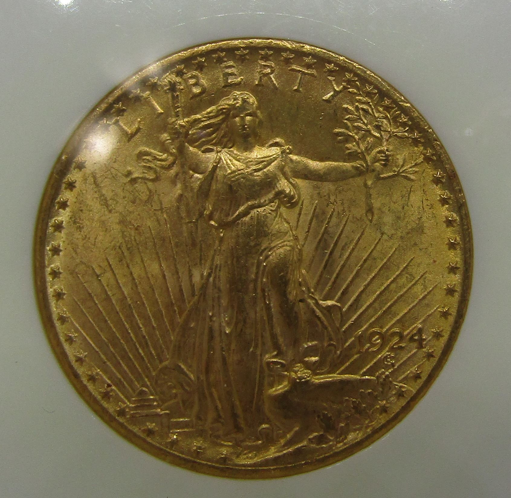 1924 MS 63 SAINT GAUDENS $20 GOLD COIN NGC