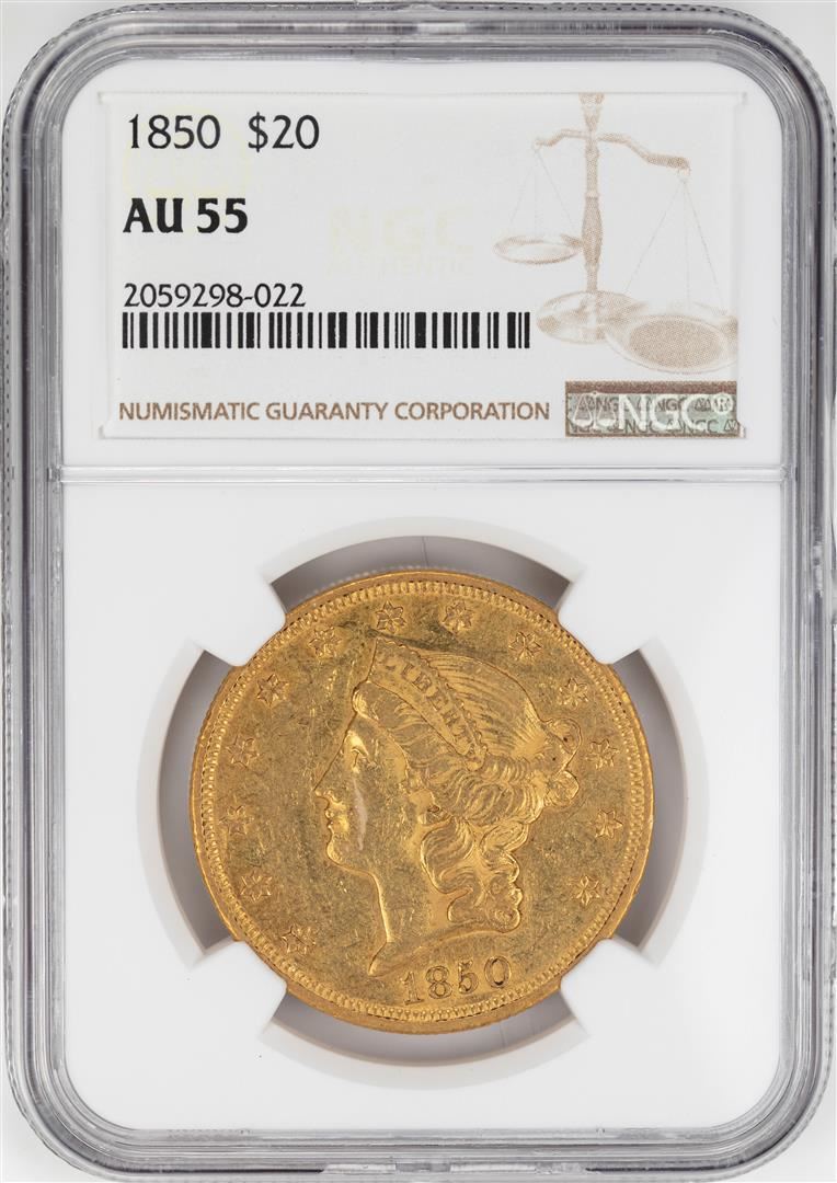 1850 $20 Liberty Head Double Eagle Gold Coin NGC AU55