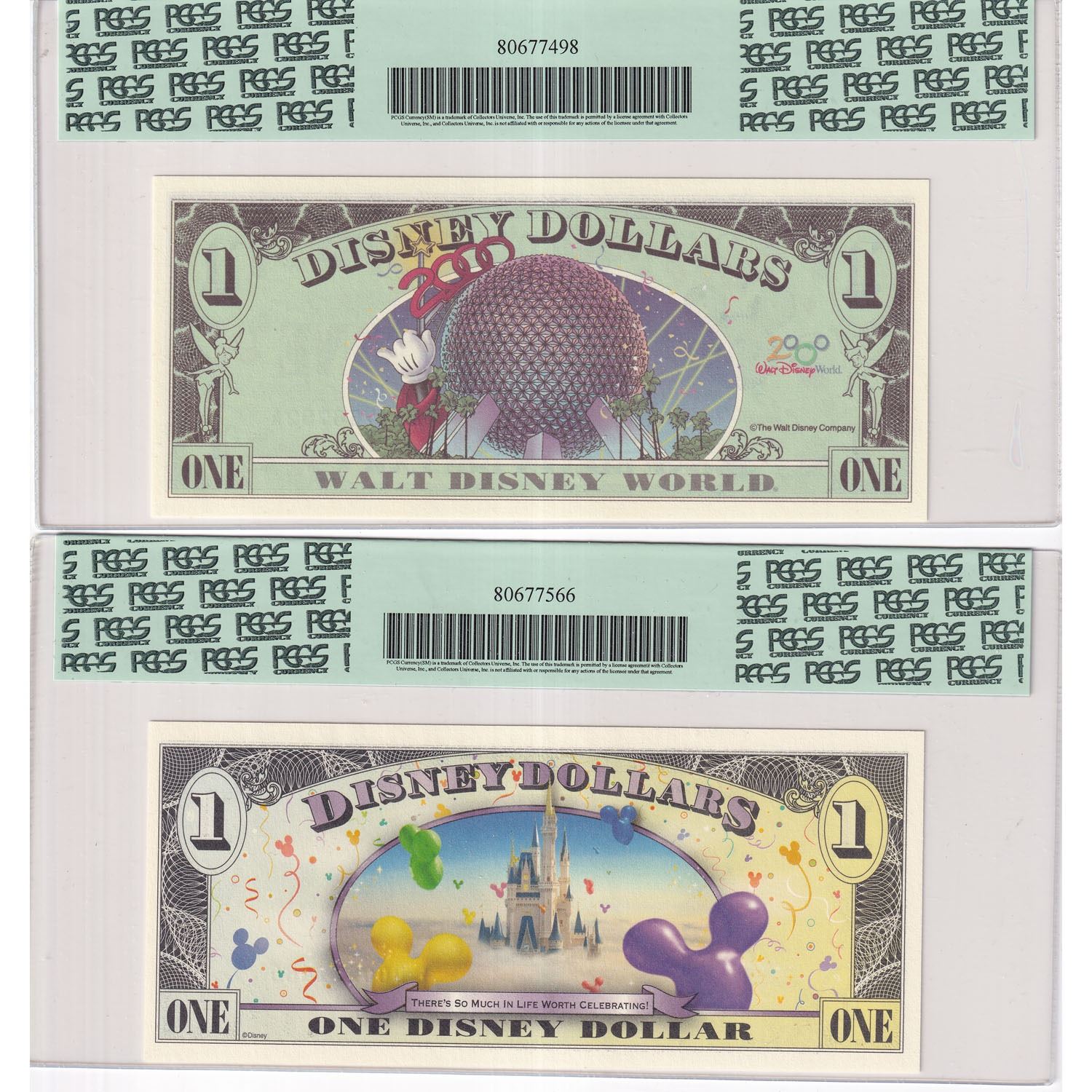 2000 & 2009 Disney Dollar PCGS Certified Notes. You will receive the ...