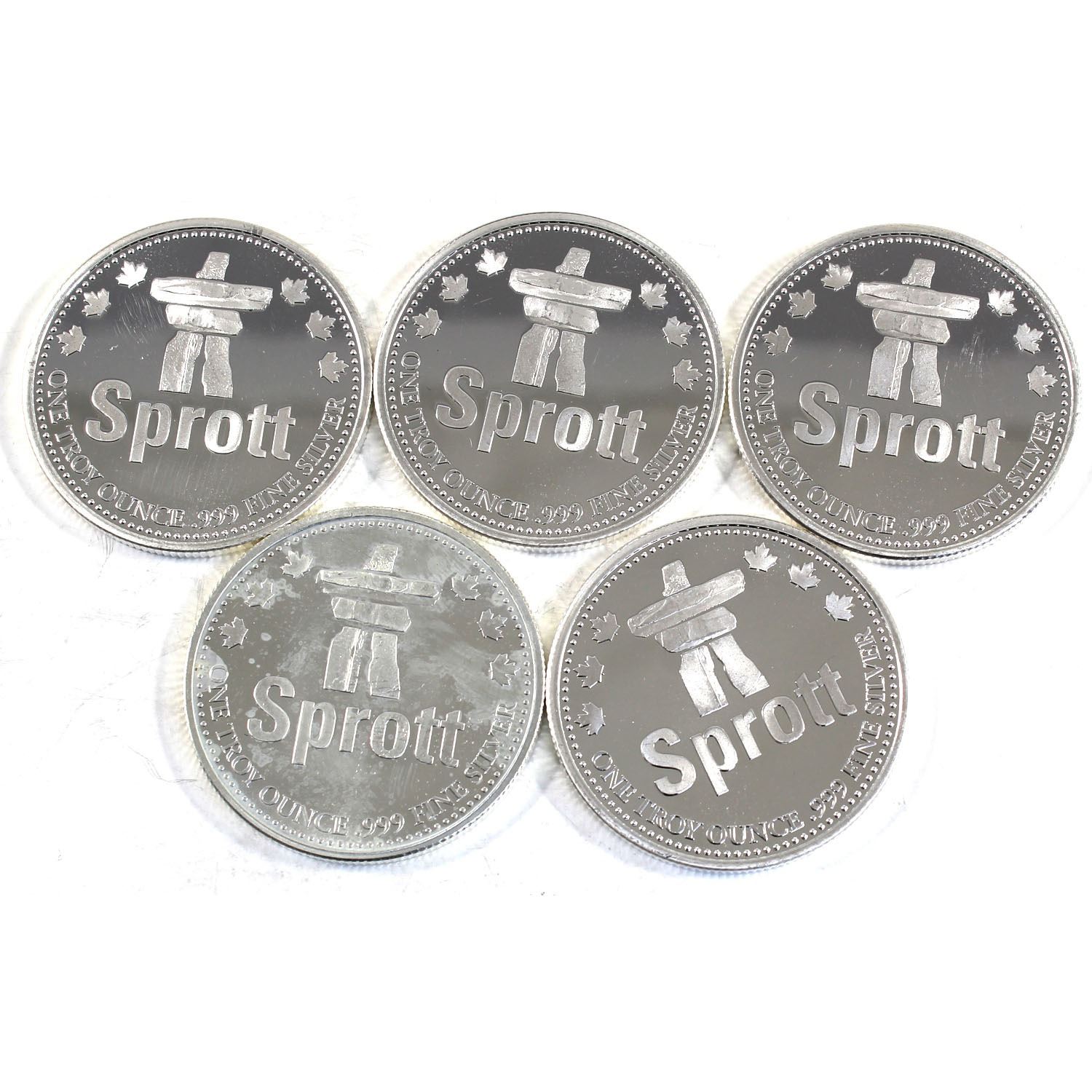 1oz Sprott .999 Fine Silver Rounds (coins may be scratched & one coin ...