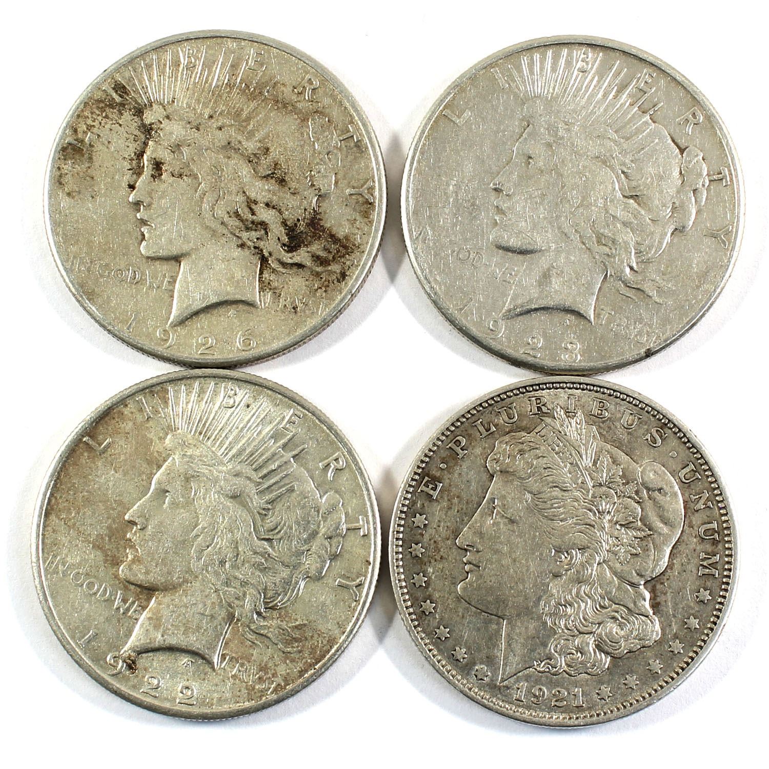 1921, 1922, 1923 & 1926 USA Silver Dollars. 4pcs