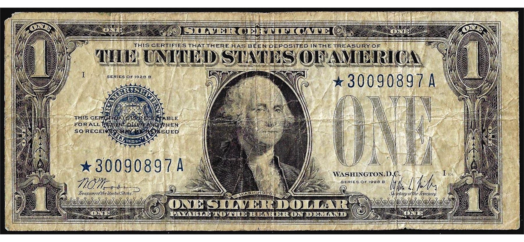 1928B 1 Funnyback Silver Certificate STAR Note 1928b-1-funnyback-silver-certificate-star-note