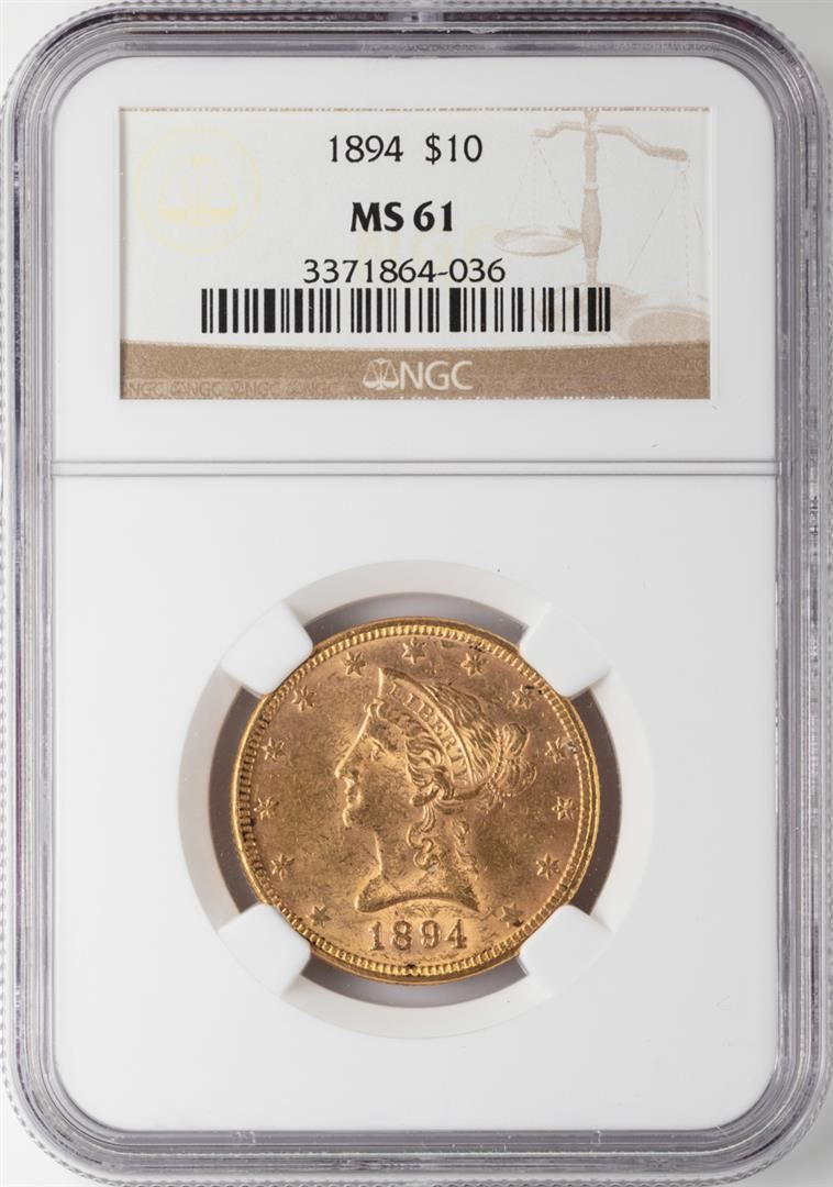 1894 $10 Liberty Head Eagle Gold Coin NGC MS61
