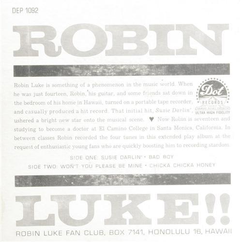 Robin Luke "Susie Darlin" EP Dot 1092 (1958). Ju Robin Luke "Susie ...