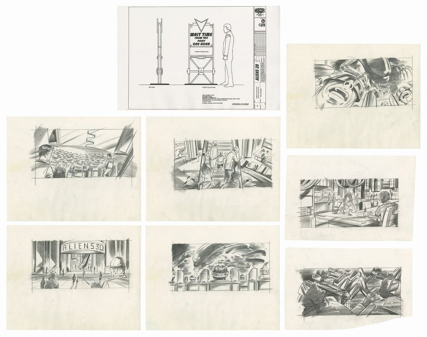Set of (7) Aliens 3D Storyboards and Graphics Packet.