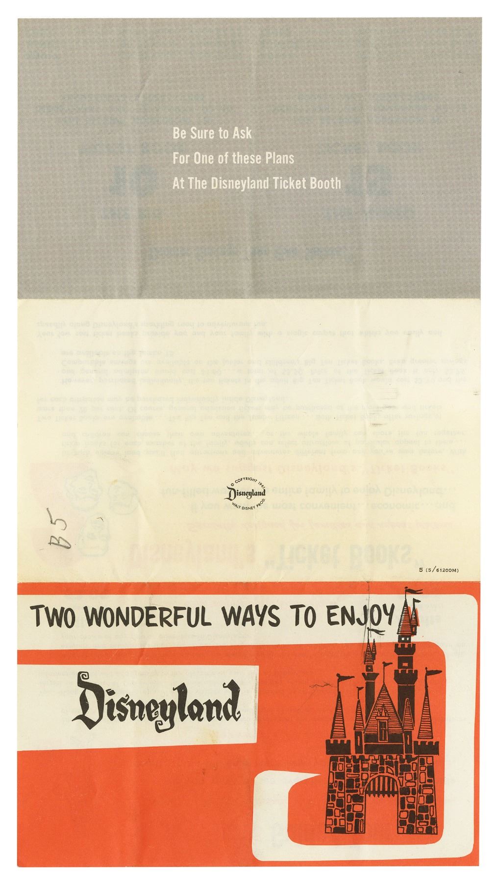 "Two Wonderful Ways to Enjoy Disneyland" Gate Flyer.