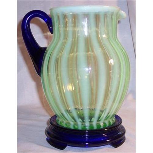 Fenton Rib Optic green opal.pitcher/coaster #835501