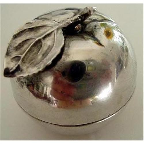 19C AUSTRIAN MINIATURE SILVER APPLE FORM BOX #862644
