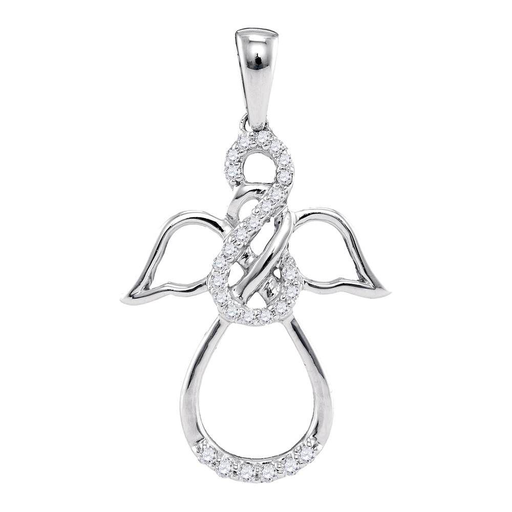 10kt White Gold Round Diamond Infinity Angel Pendant 1/6 Cttw