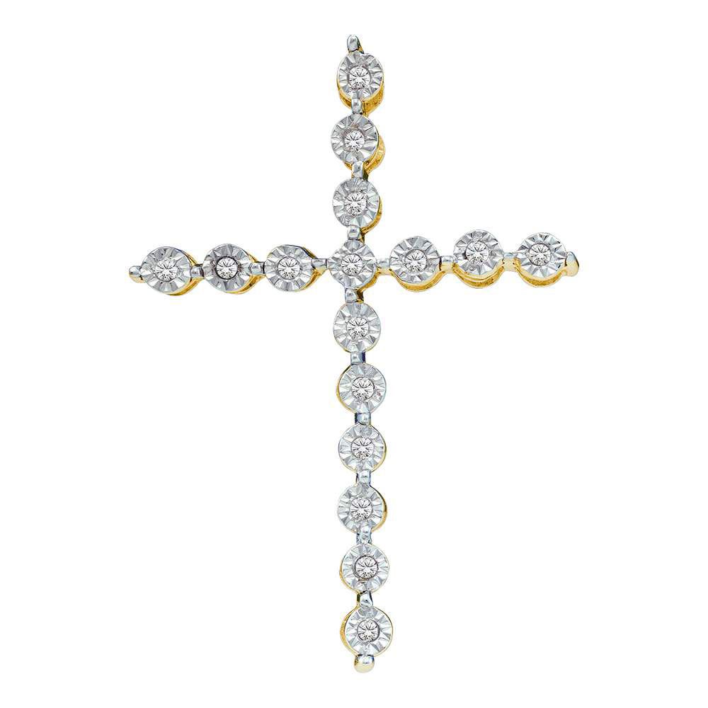 Yellow-tone Sterling Silver Round Diamond Paternoster Cross Pendant 1/8 ...