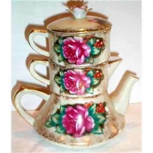 Lefton Rose Decorated Stacking Tea Pot #851057