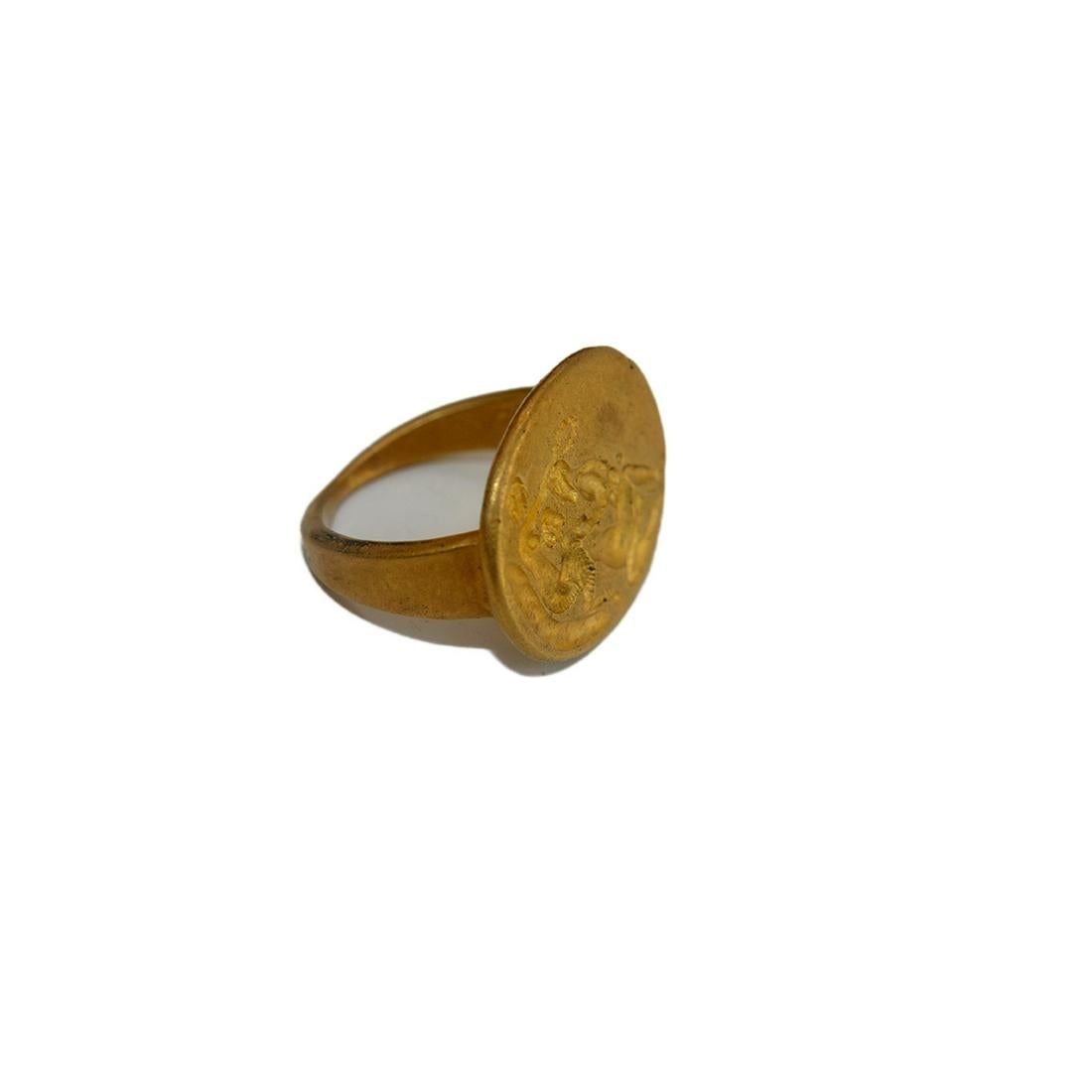 Roman Style Solid Gold Ring with Erotic Scene.